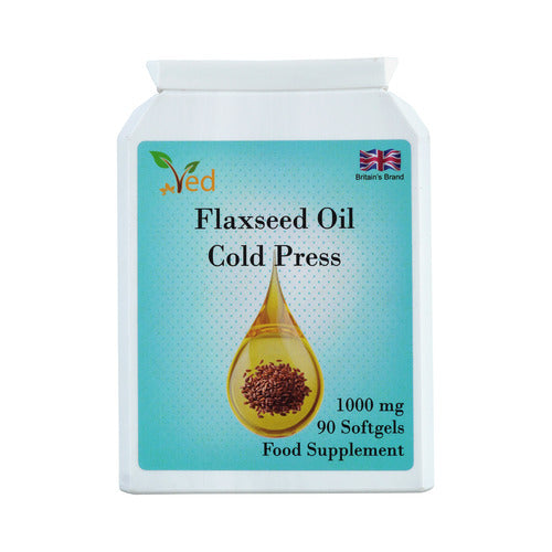 Ved Cold Press Flaxseed oil food supplement, providing Omega 3-6-9, 10
